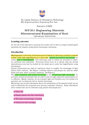 Microstructure Examination of Steel - MT1010 ENGINEERING MATERIAL ...