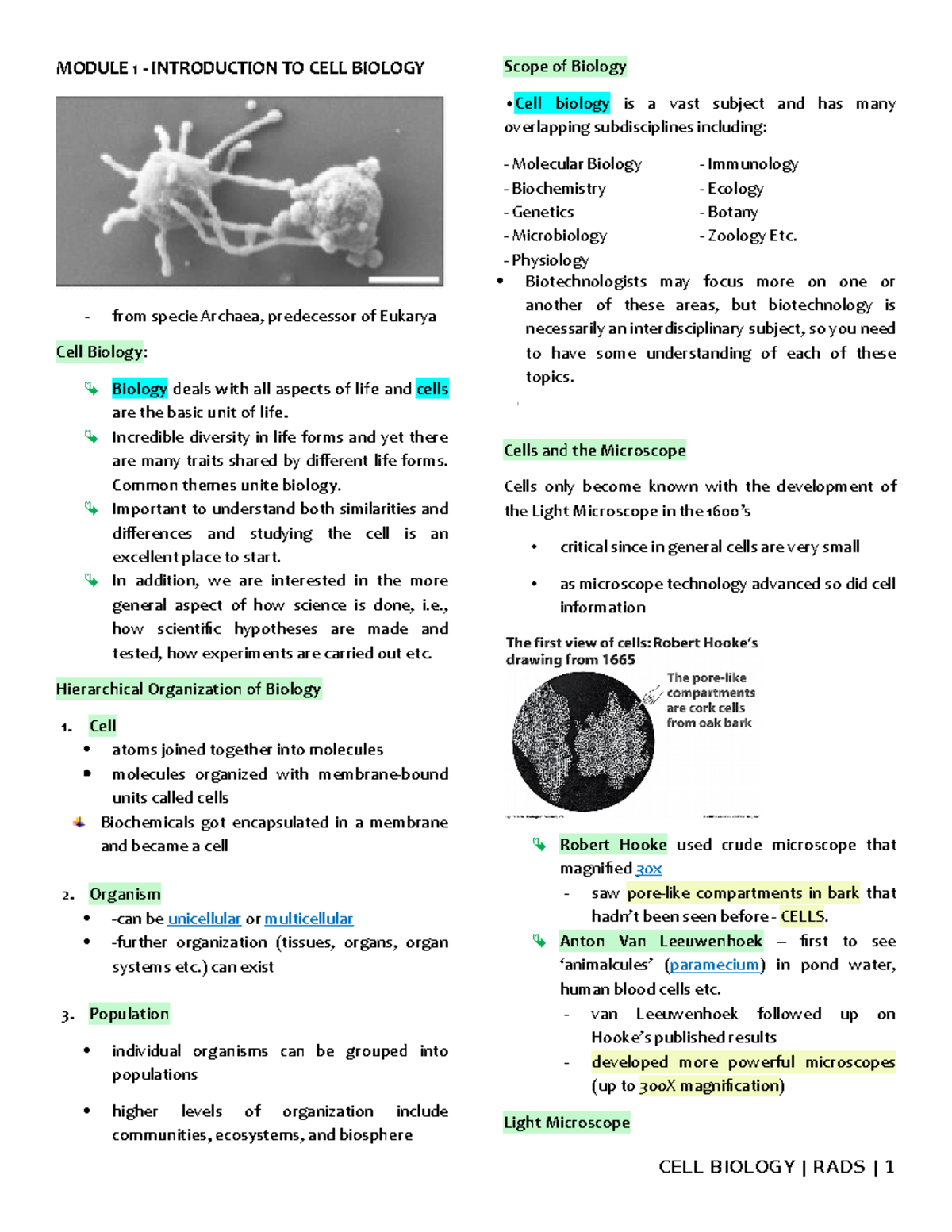 Cell Biology Test Reviewer - MODULE 1 - INTRODUCTION TO CELL BIOLOGY ...