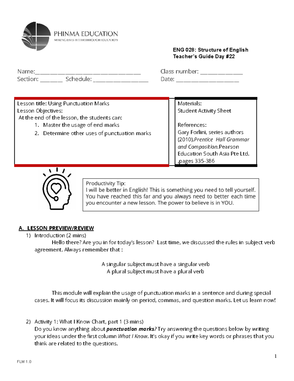 ENG028 - TG DAY #22 - ENG 028: teacher's guide module 22: with answer key - Teacher’s Guide Day ...