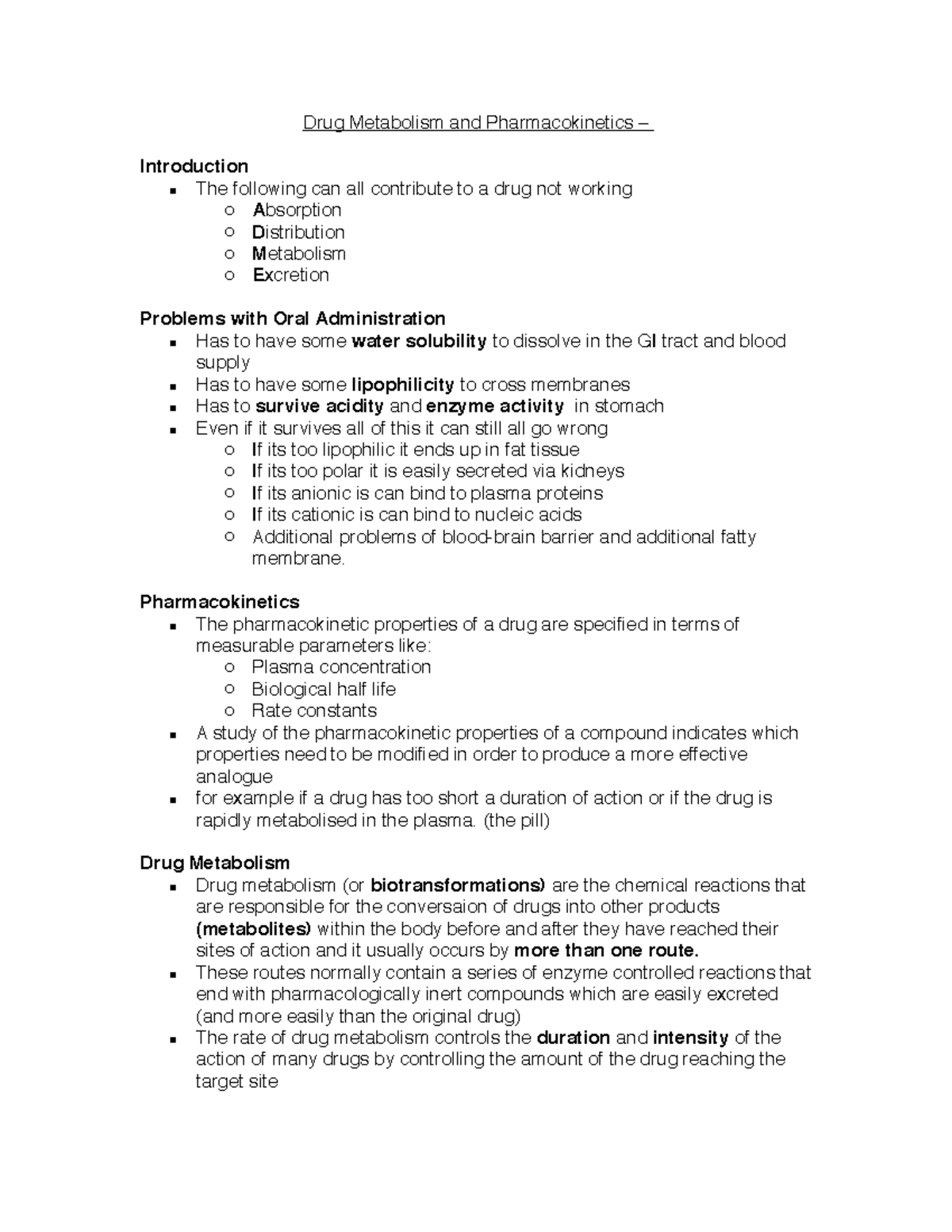 BIO3041 - Pharmacology - Lecture 4 - Drug Metabolism and ...