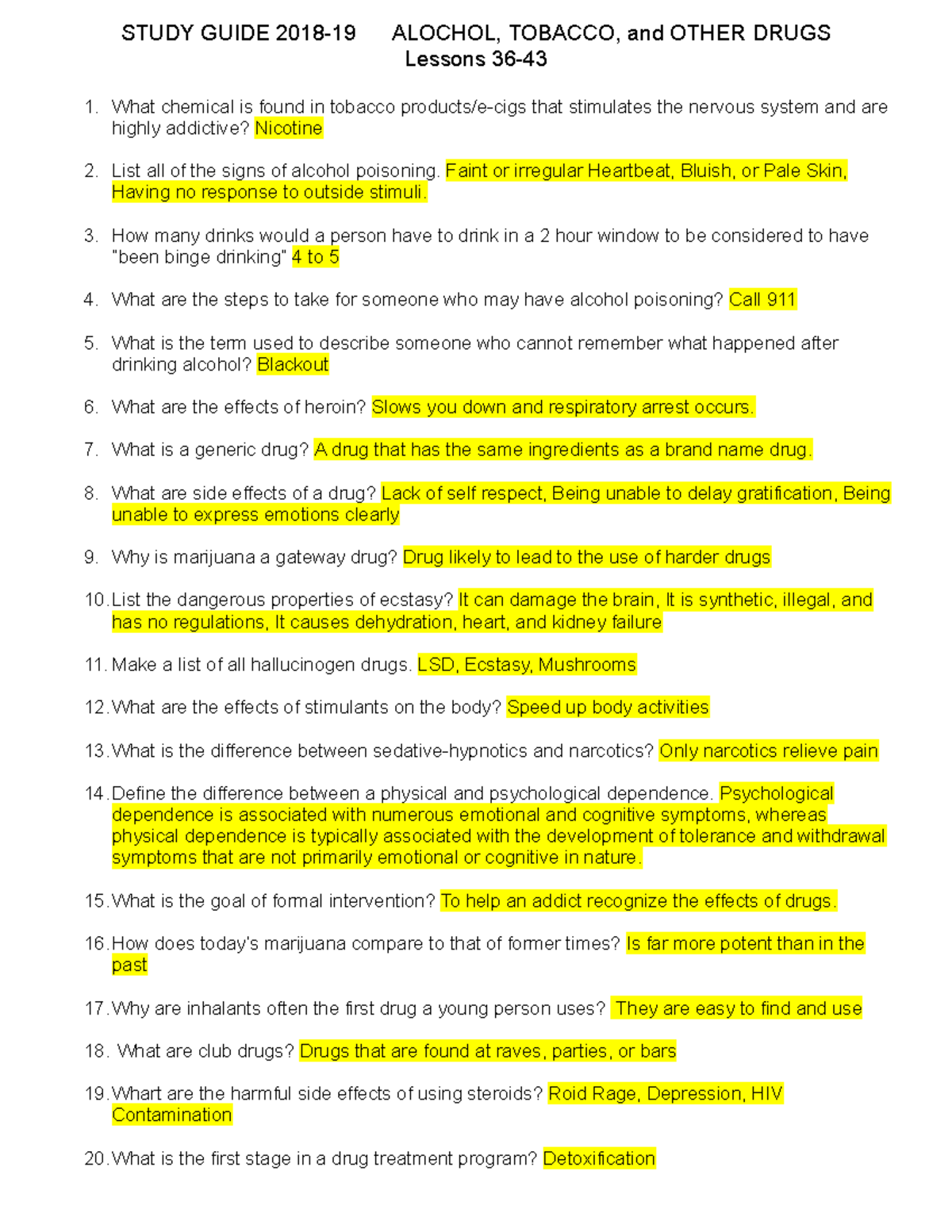 ATOD TEST Study Guide-1-2 - STUDY GUIDE 2018-19 ALOCHOL, TOBACCO, and ...