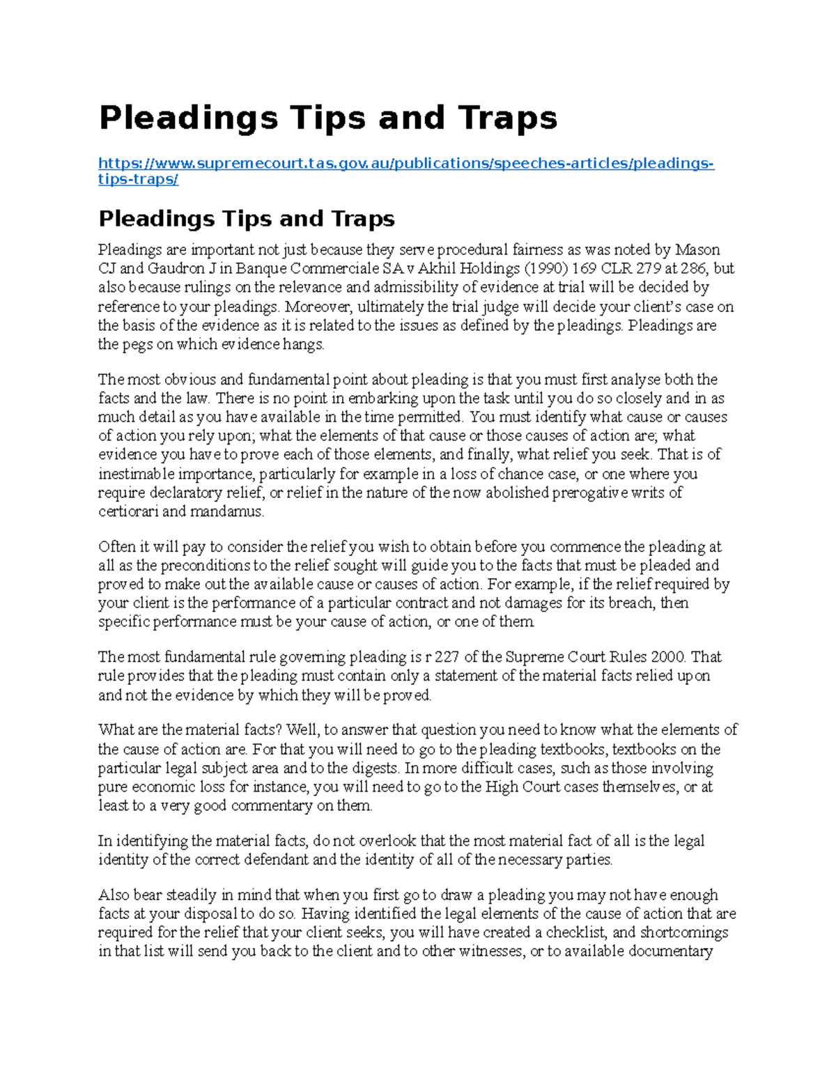 Pleadings Tips and Traps - Pleadings Tips and Traps - Studocu