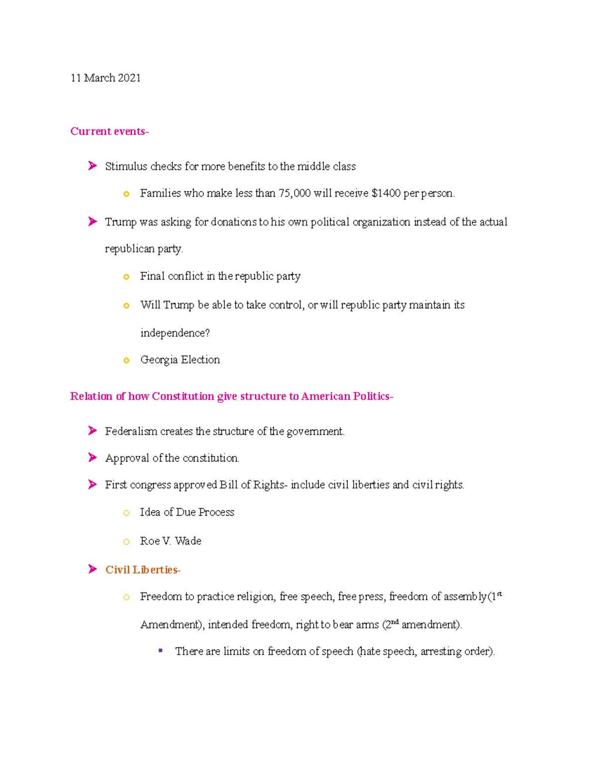 POLSC 110 Zoom Discussion Week6Notes - 11 March 2021 Current events ...