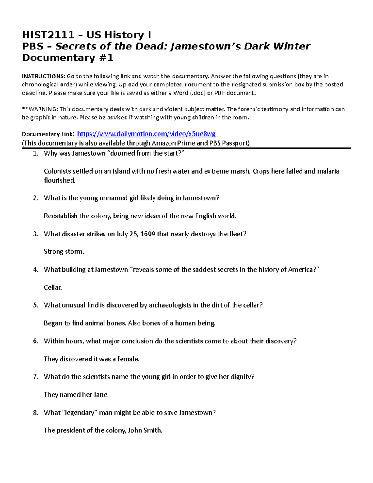 Jamestown Documentary - HIST2111 – US History I PBS – Secrets of the ...