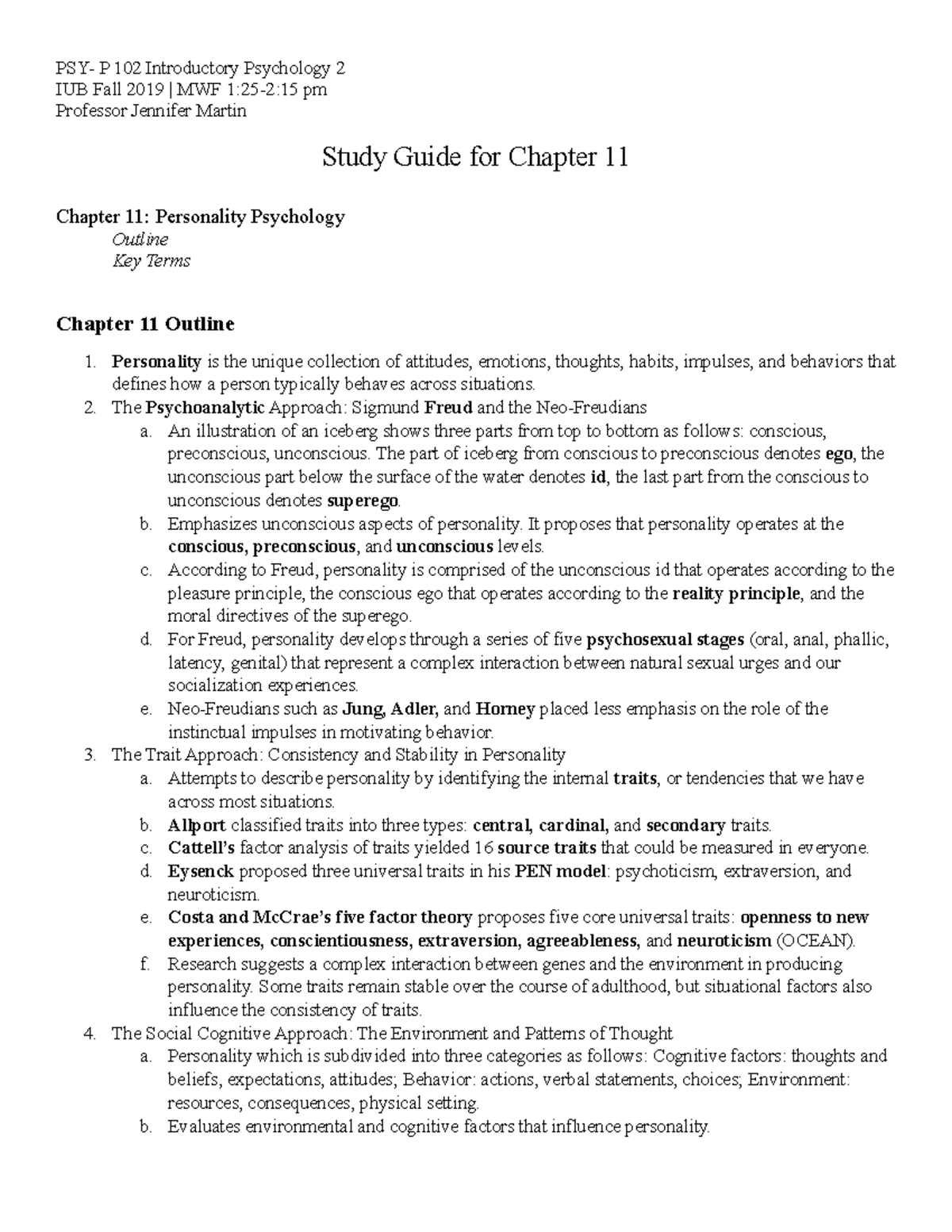 Quiz 3 Study Guide (Chapter 11) - PSY- P 102 Introductory Psychology 2 ...