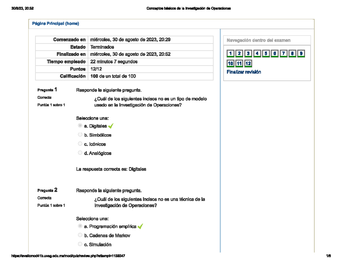 Examen - cuestionario unidad 1 - Fundamentos de investigación de operaciones v2 - Studocu