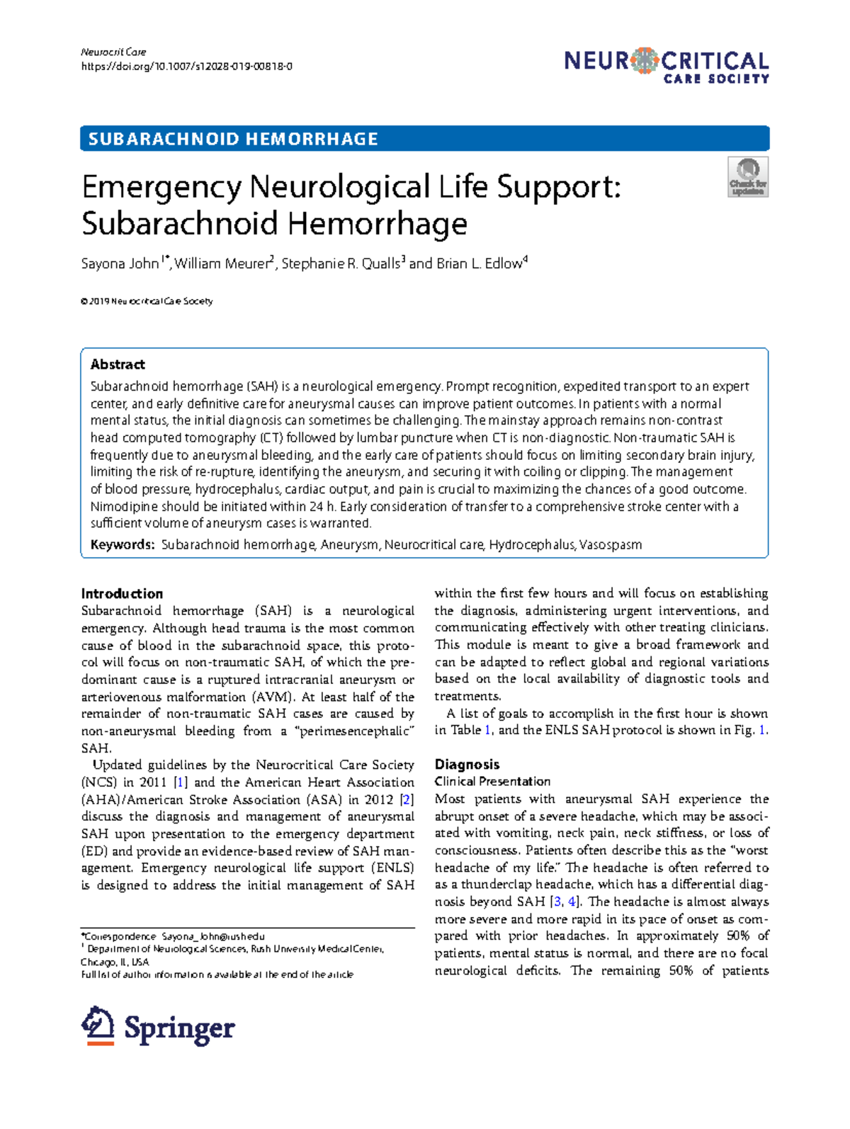 8 Emergency Neurological Life Support Subarachnoid Hemorrhag 2019 ...