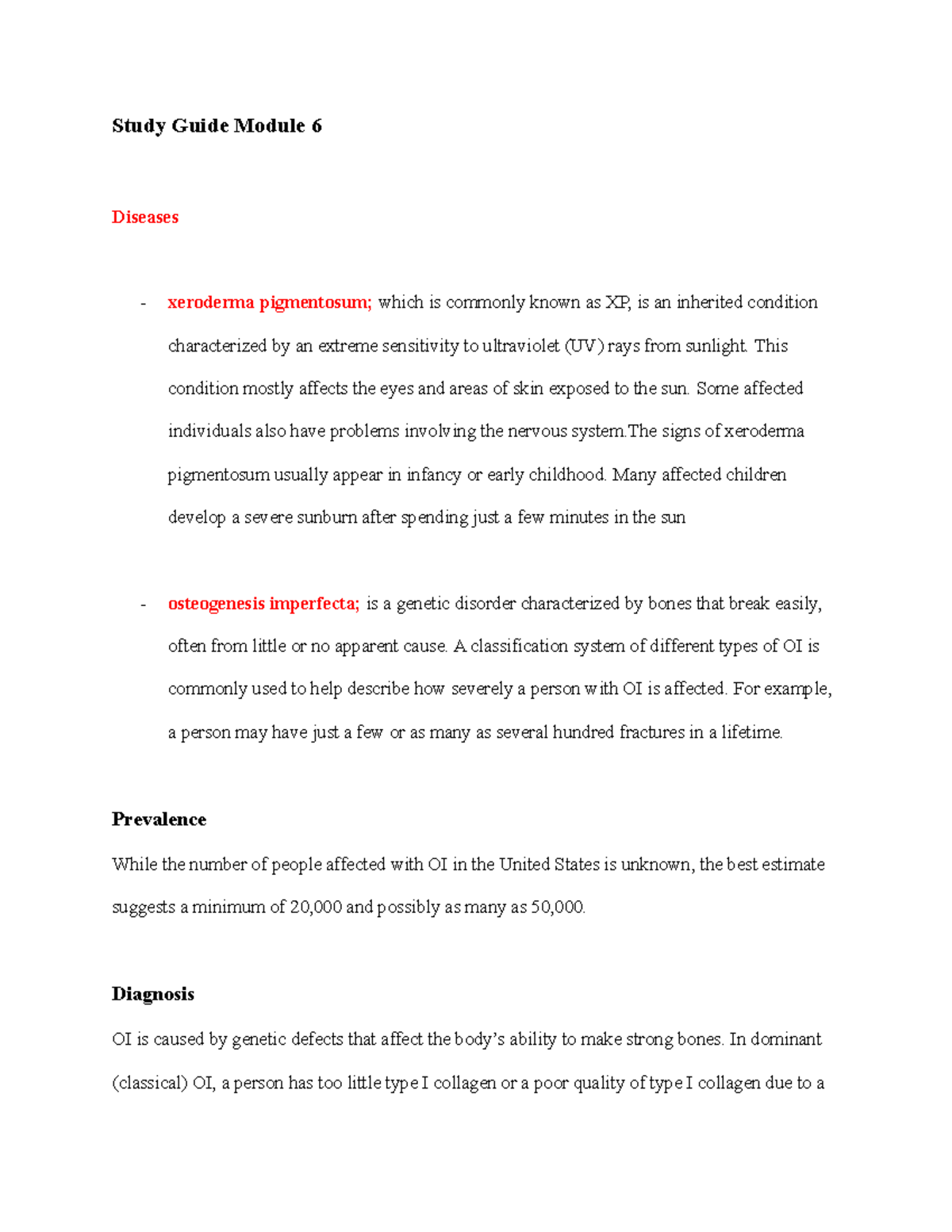 Nurs 210 Module 6 Study Guide - Study Guide Module 6 Diseases xeroderma ...