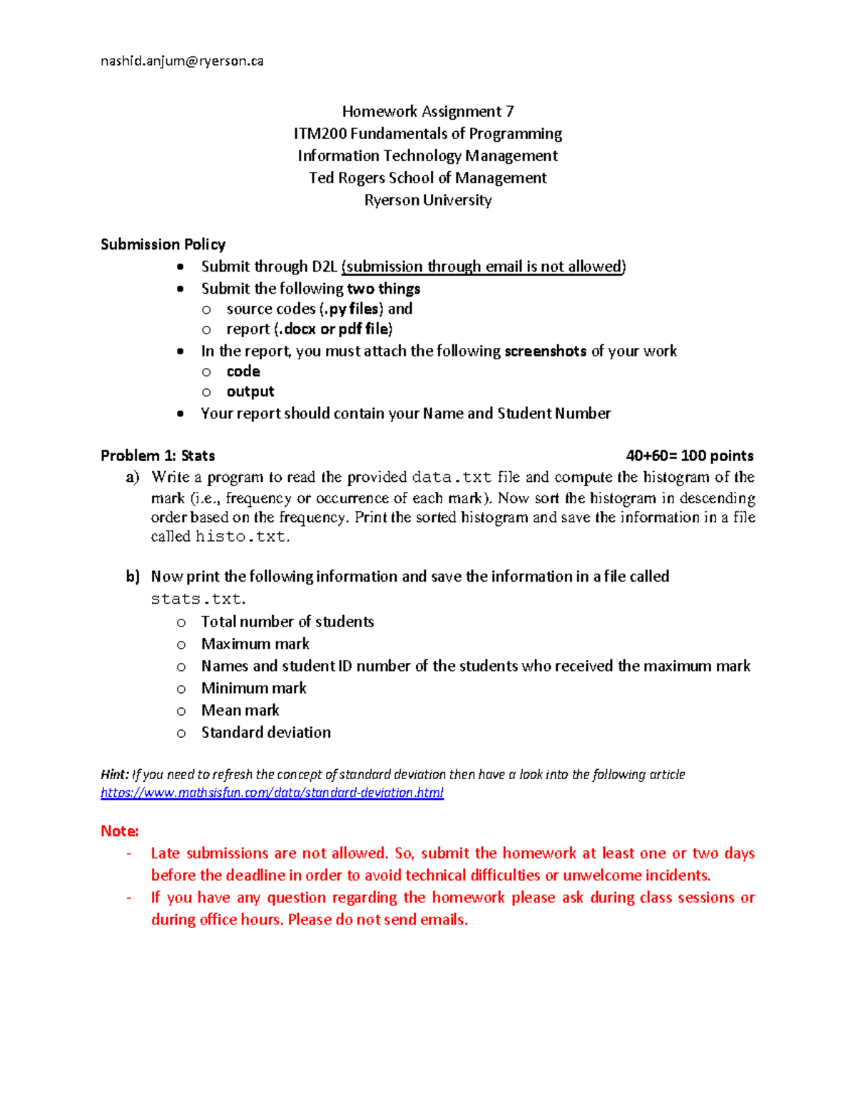 Homework Assignment 7 Nashid Ryerson Homework Assignment 7 Itm200