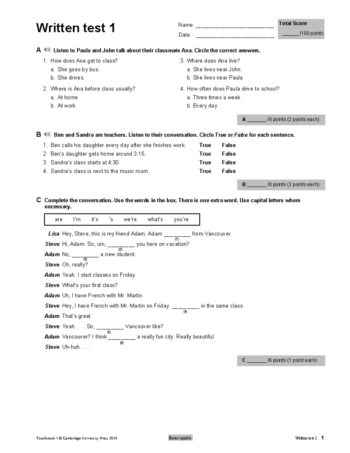 TS WT1 - notas - Written test 1 Name: __________________________ Total ...