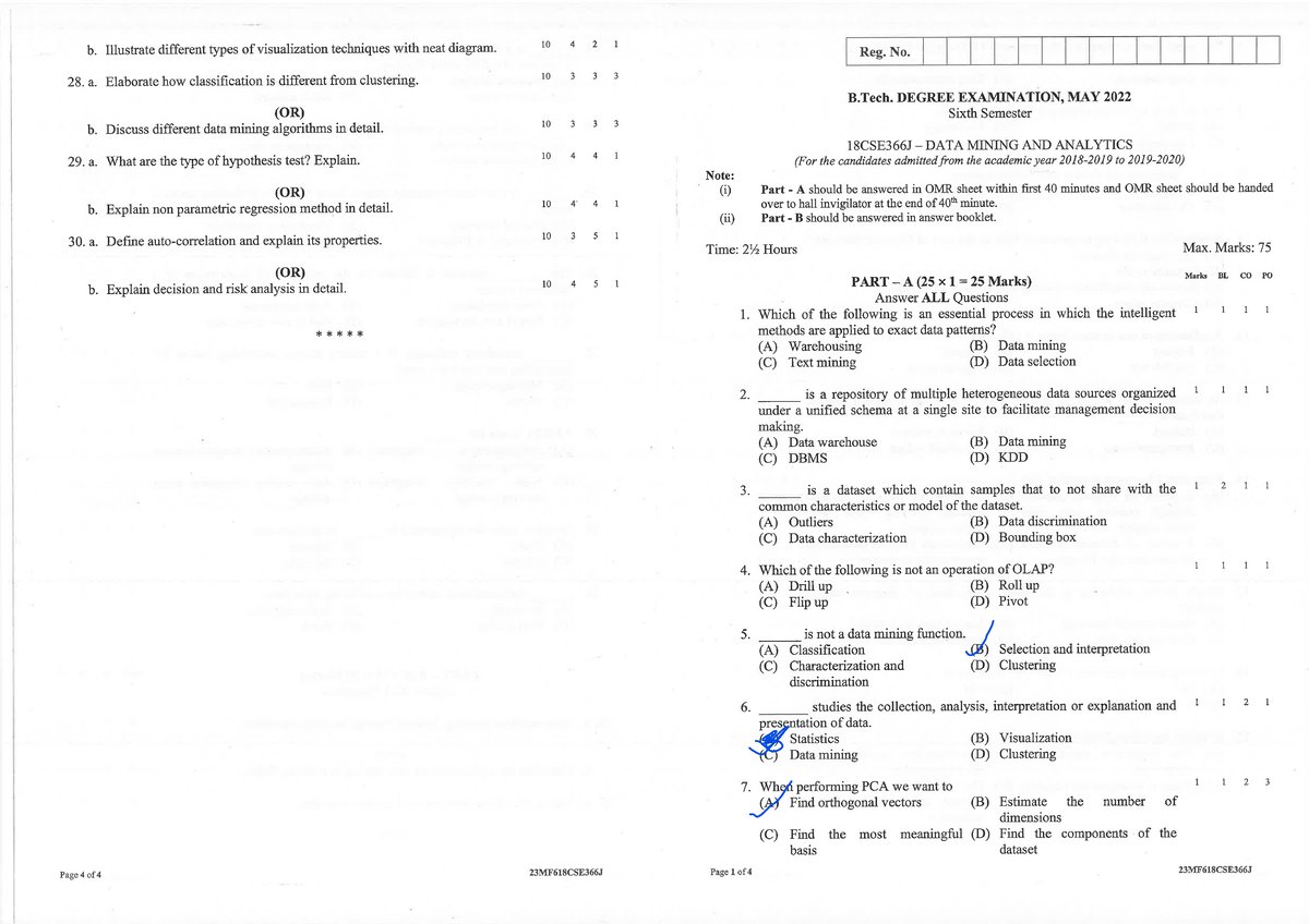 18CSE366J-6 Sem - pyq - b. Illustrate different types of visualization techniques with neat ...