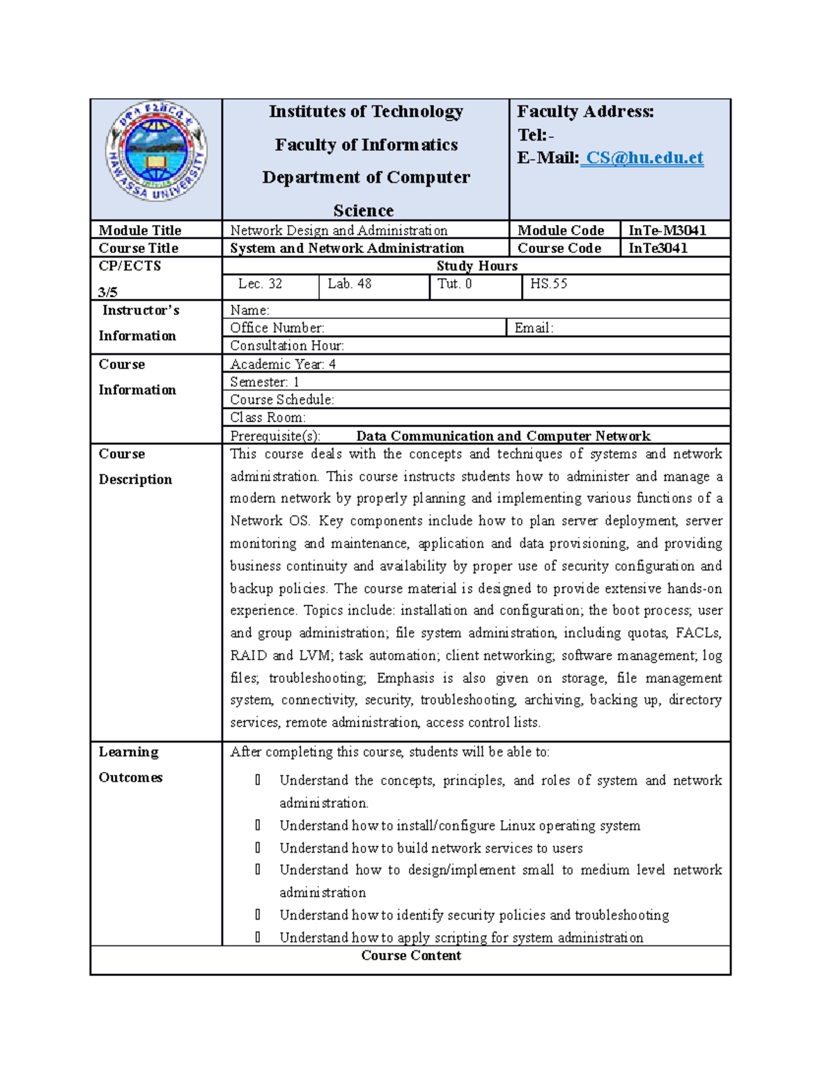 Course outline 2015 - Institutes of Technology Faculty of Informatics ...