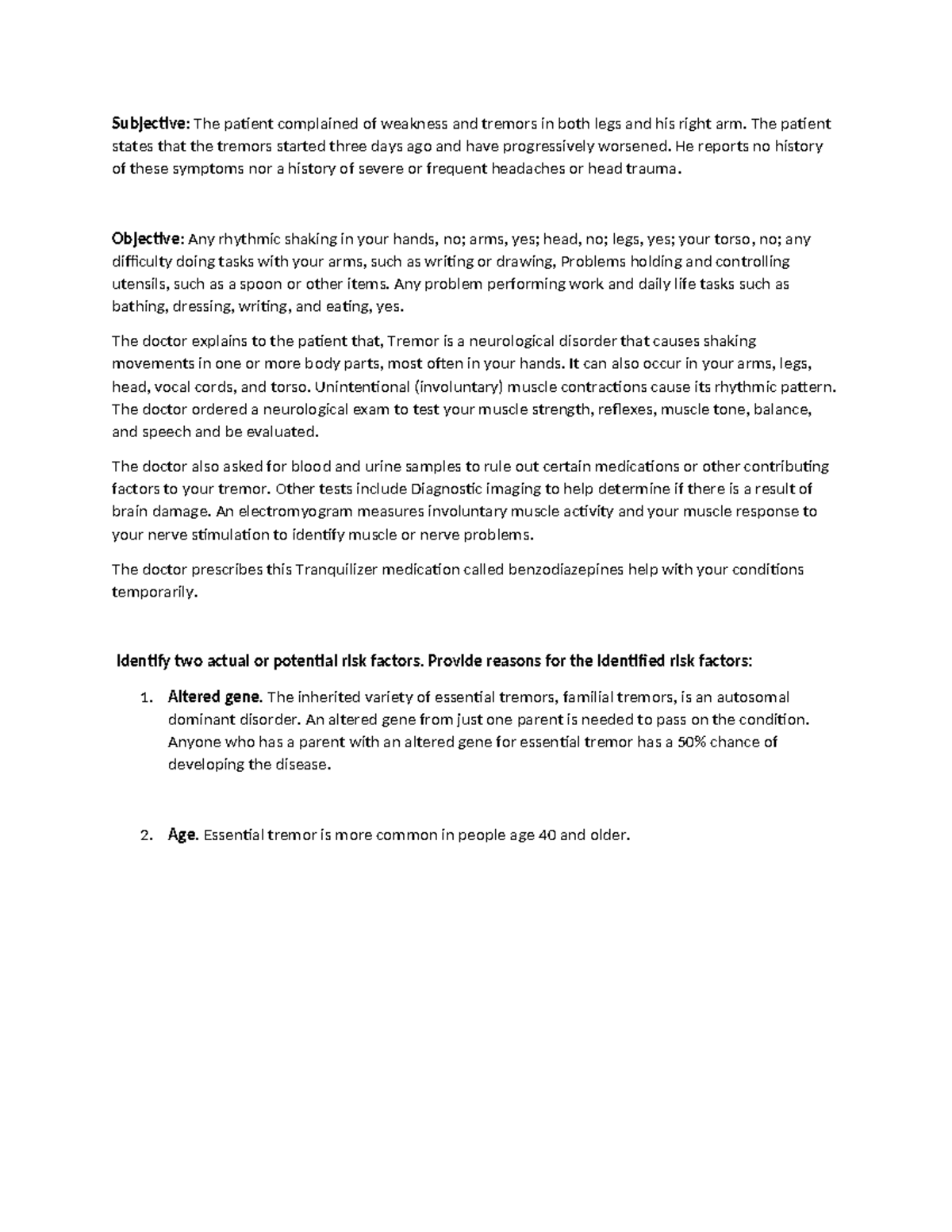 Neurology - Patho assignment neuro;ogy - Subjective: The patient ...