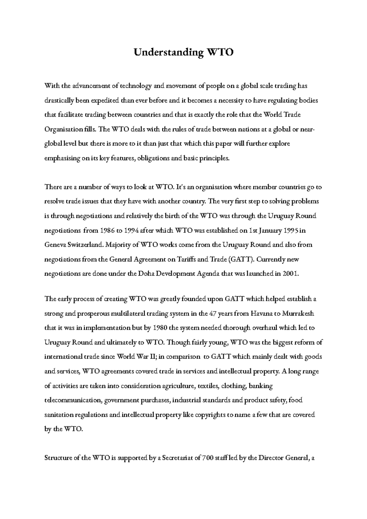 International Trade Law Assignment 1 - Understanding WTO With the advancement of technology and ...