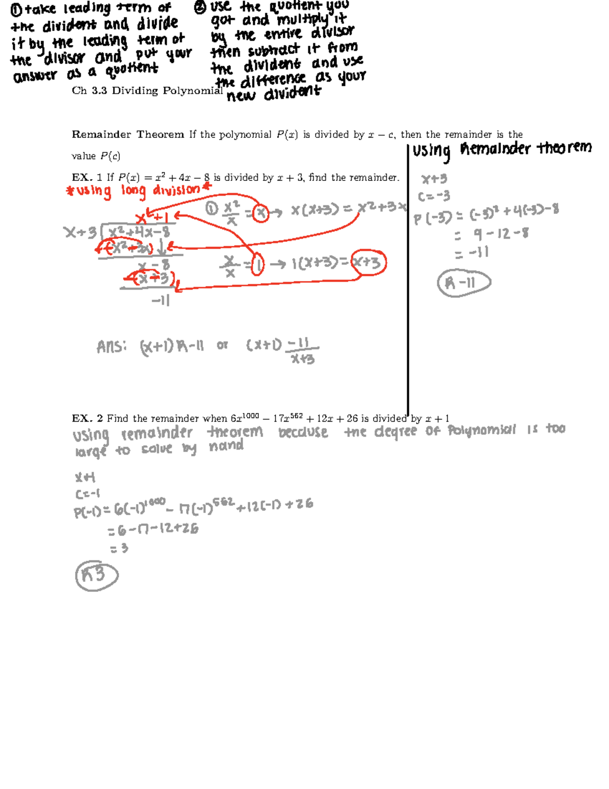 2022-12-02 PRE CALC PART 1 - Ch 3 Dividing Polynomial Remainder Theorem ...