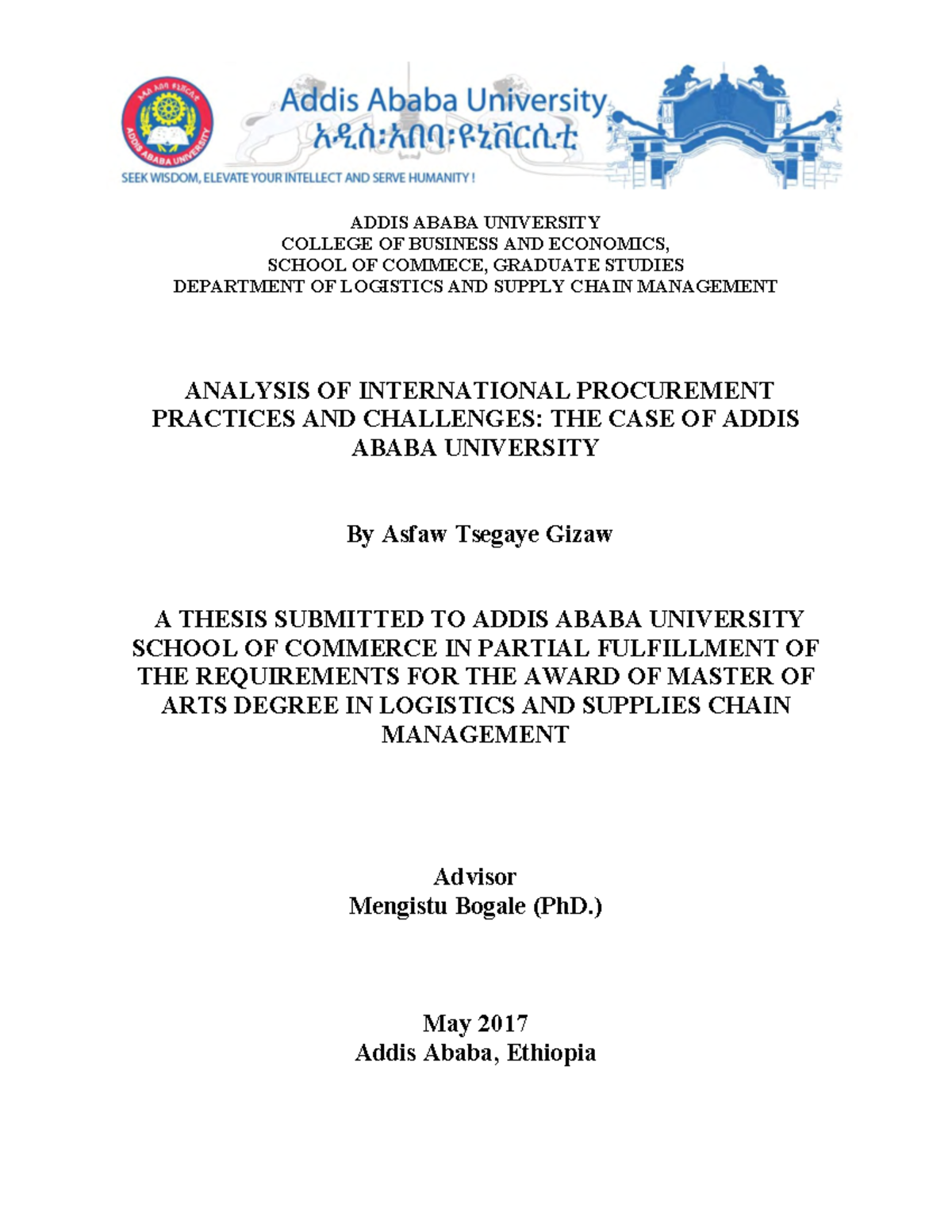 Asfaw Tsegaye - 1212 - ADDIS ABABA UNIVERSITY COLLEGE OF BUSINESS AND ...
