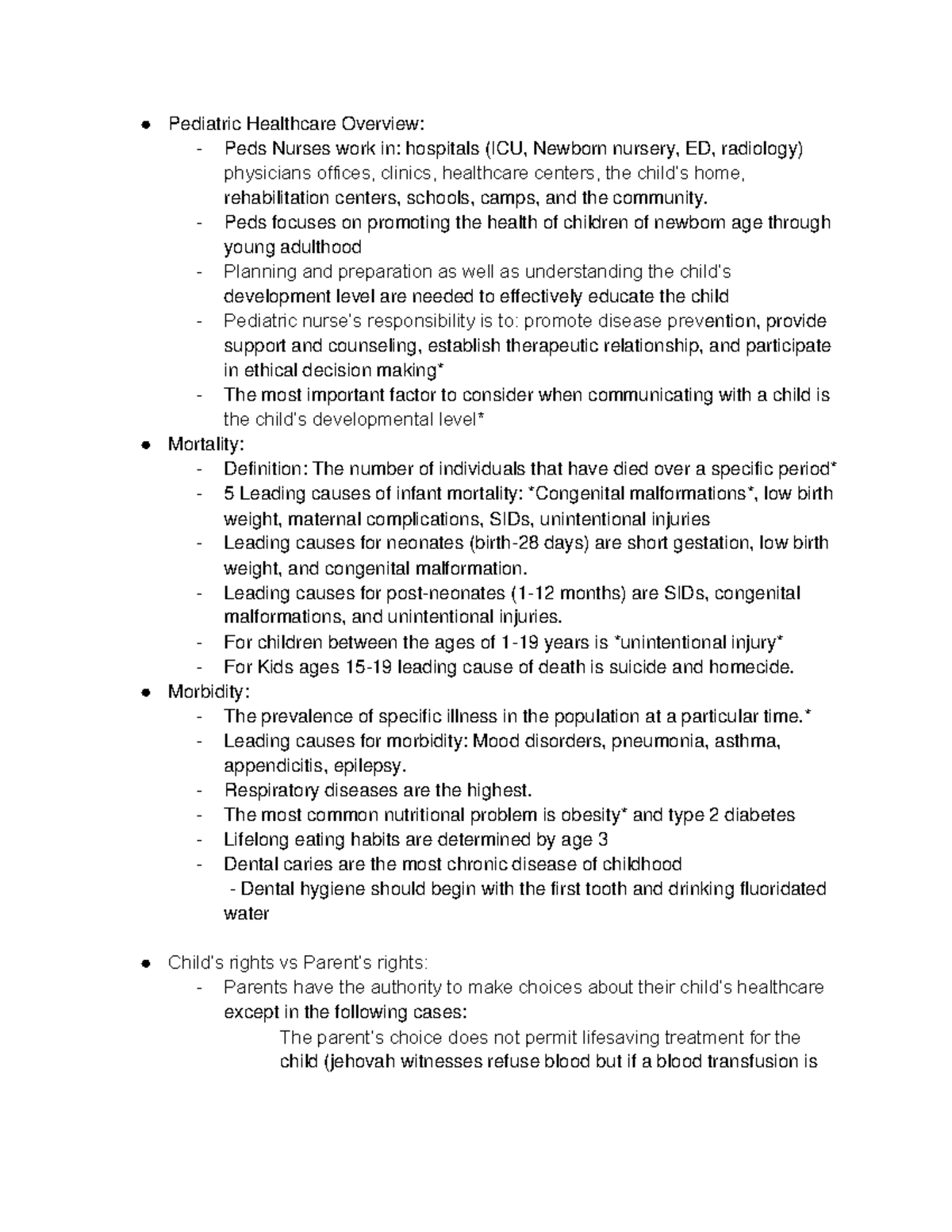 NOC-UNIT-1 - Info - Pediatric Healthcare Overview: Peds Nurses work in ...