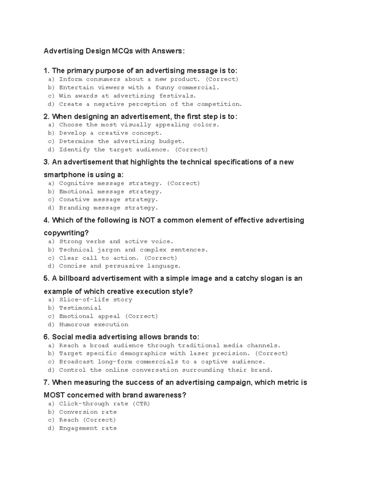New Microsoft Word Document - Advertising Design MCQs with Answers: 1 ...
