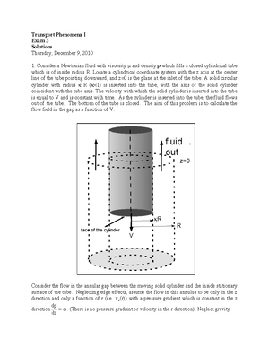 Final Exam Solutions Fall 2011 - Final Exam Transport Phenomena 1 ...