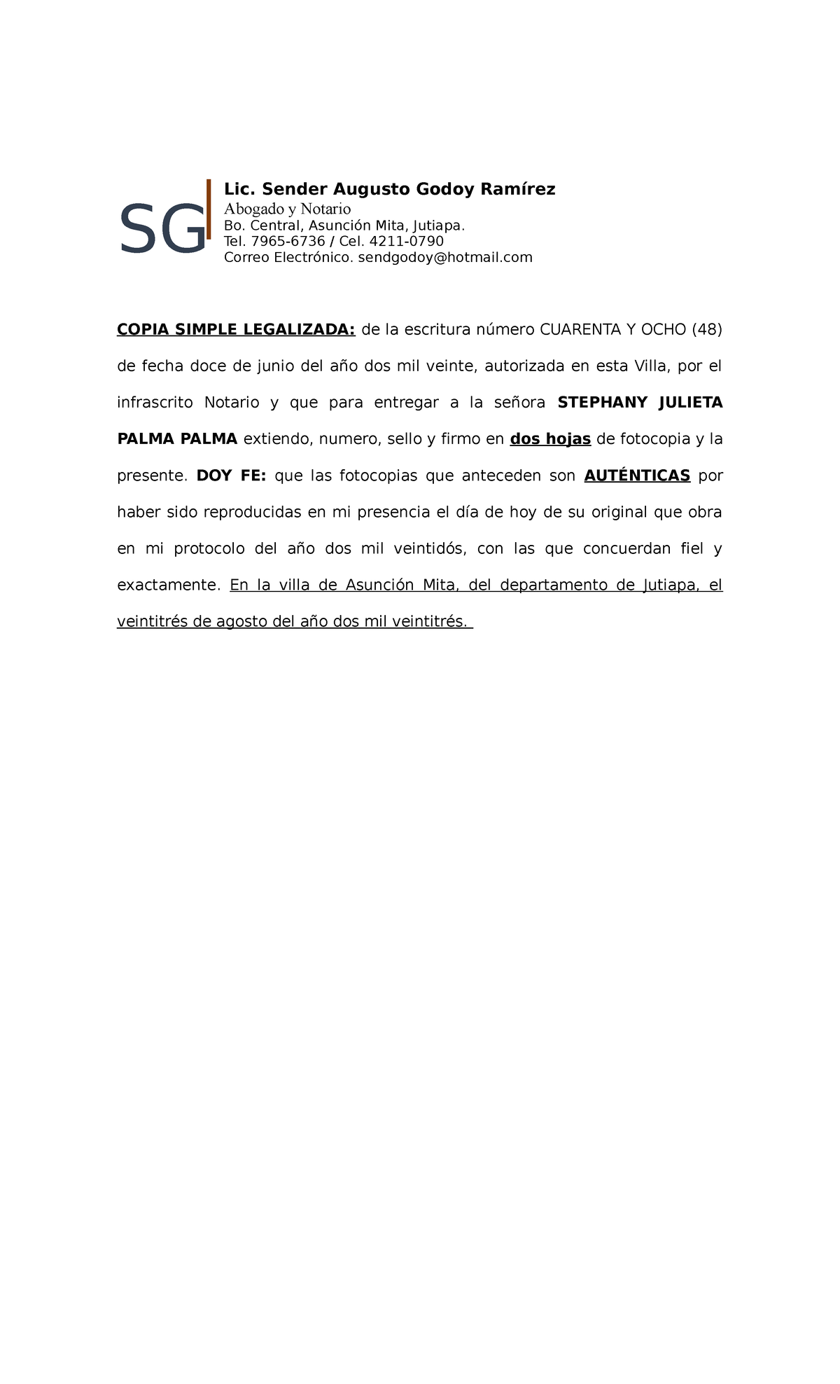 Copia Legalizada 2022 - Documentos - SG COPIA SIMPLE LEGALIZADA: de la ...