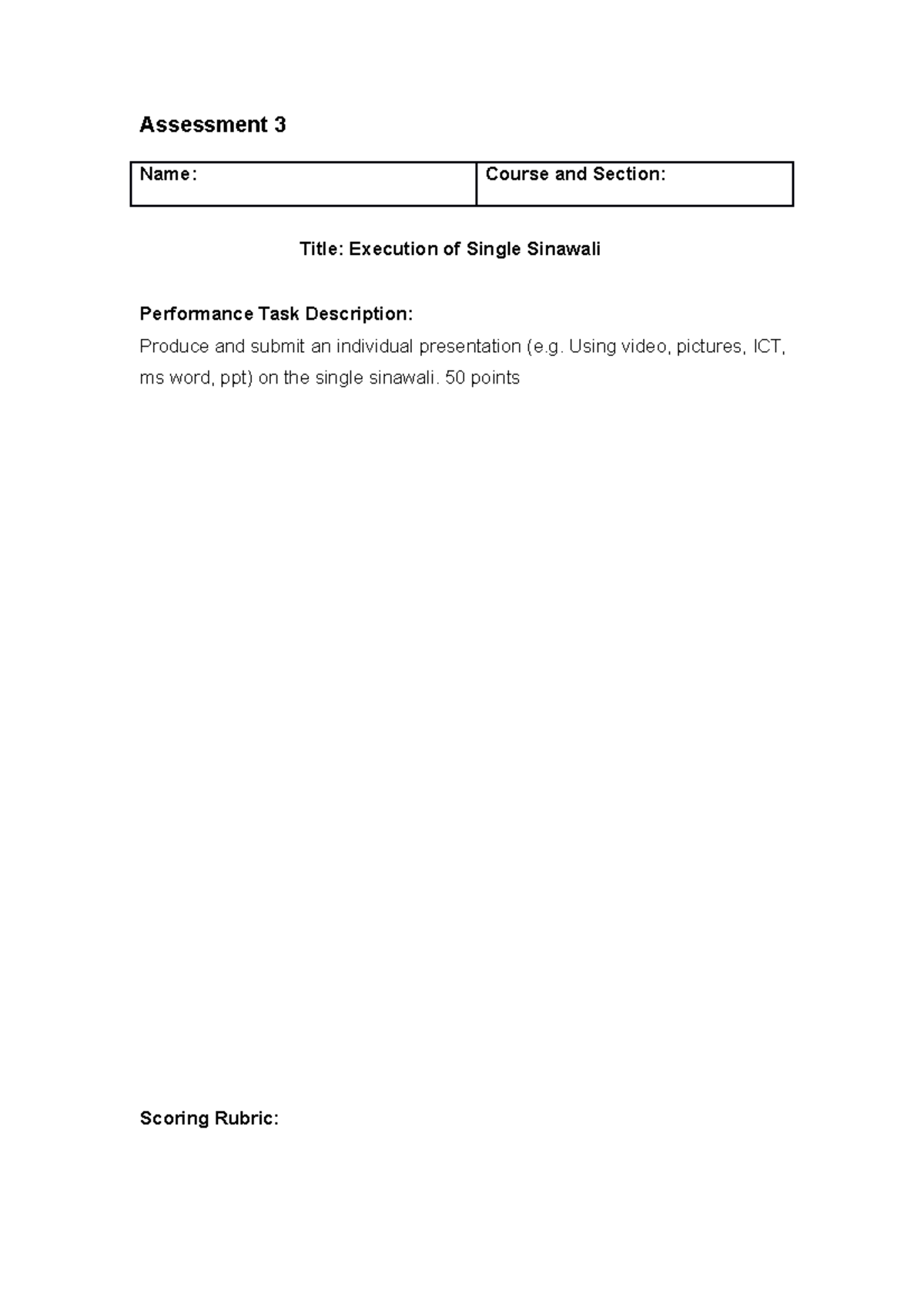 PE3-Module 3- Assessment 3 - Assessment 3 Name: Course and Section ...