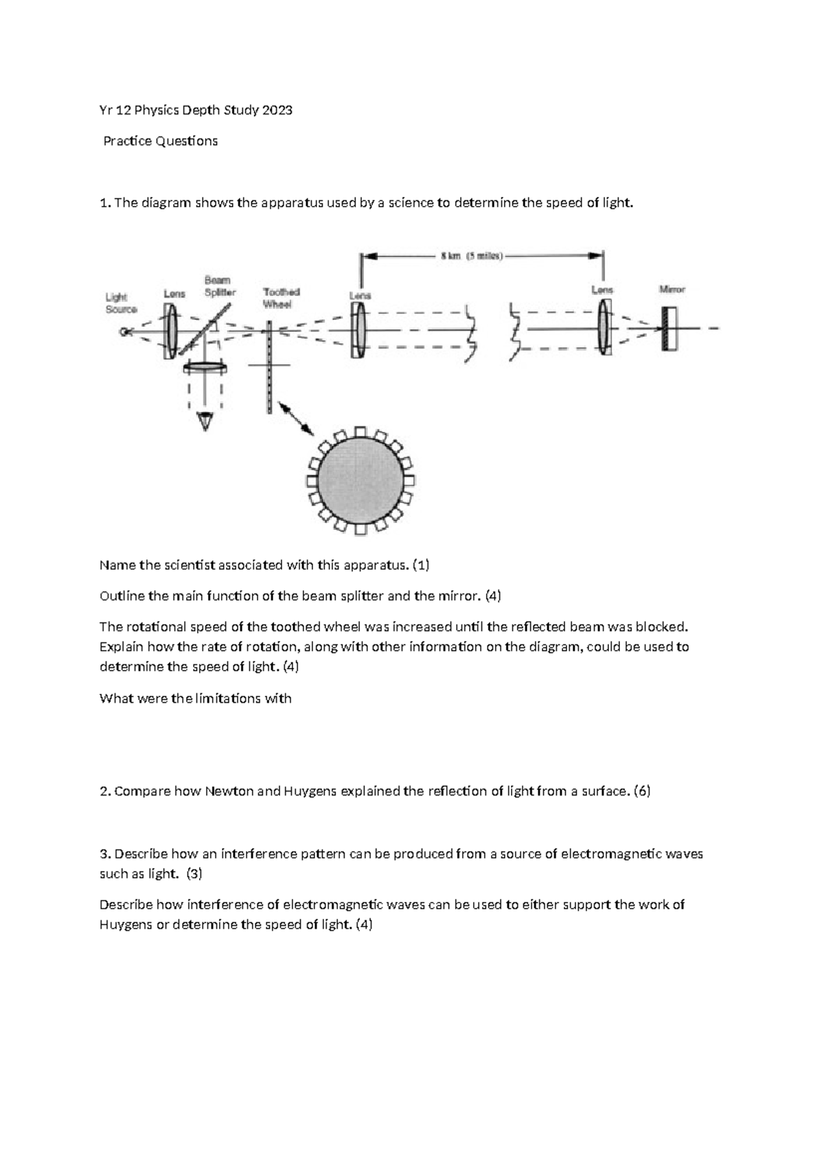 Yr 12 Physics Depth Study Practice Questions - Yr 12 Physics Depth ...
