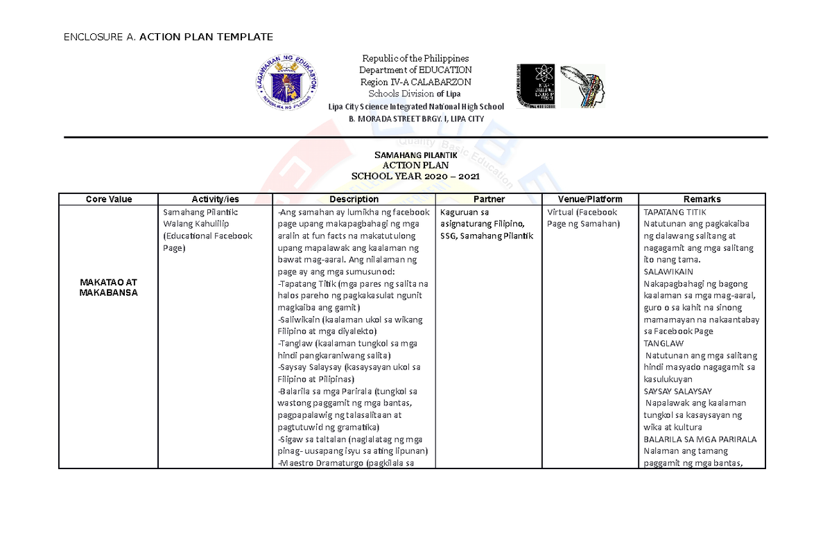 Revised Action PLAN Samahang Pilantik - Republic of the Philippines ...