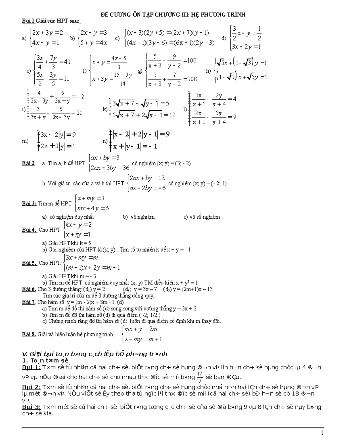 C3-BD1 - Refresher maths - 1 ĐỀ CƯƠNG ÔN TẬP CHƯƠNG III: HỆ PHƯƠNG ...