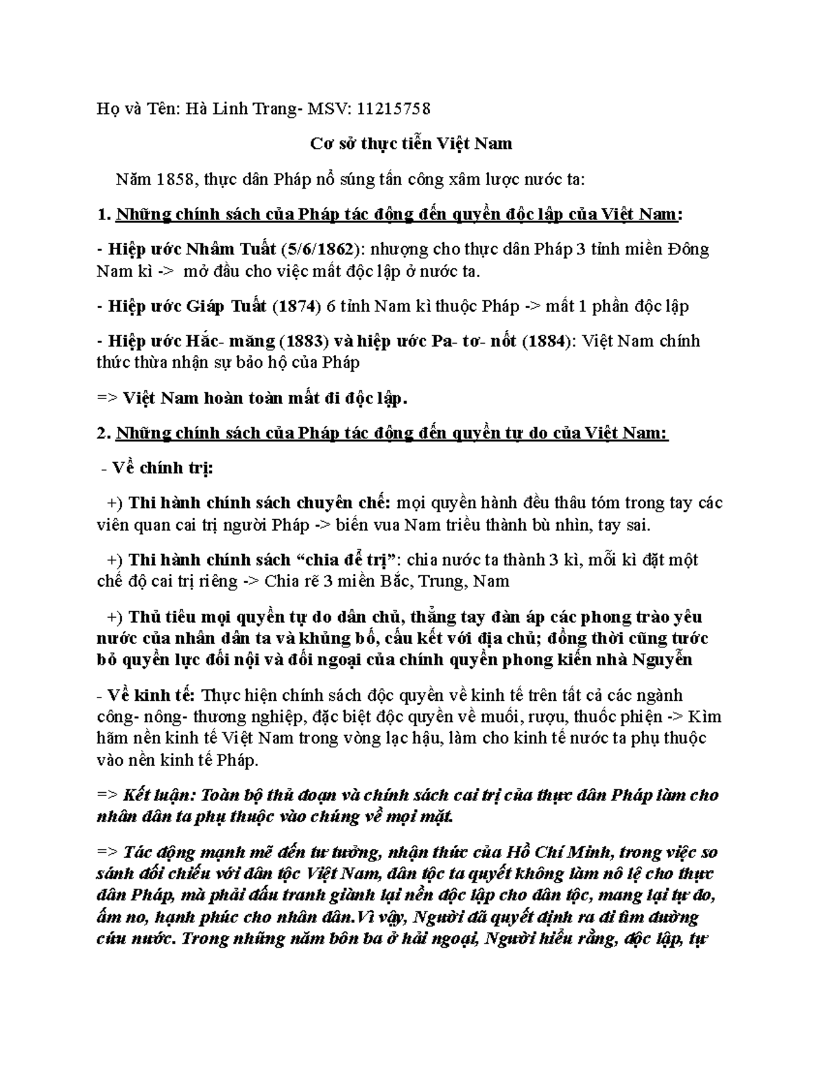 Linh-Trang - Không có gì quý hơn độc lập tự do - Họ và Tên: Hà Linh ...