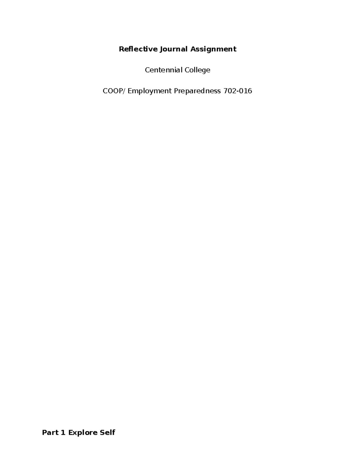 Reflective Journal Assignment - Reflective Journal Assignment ...