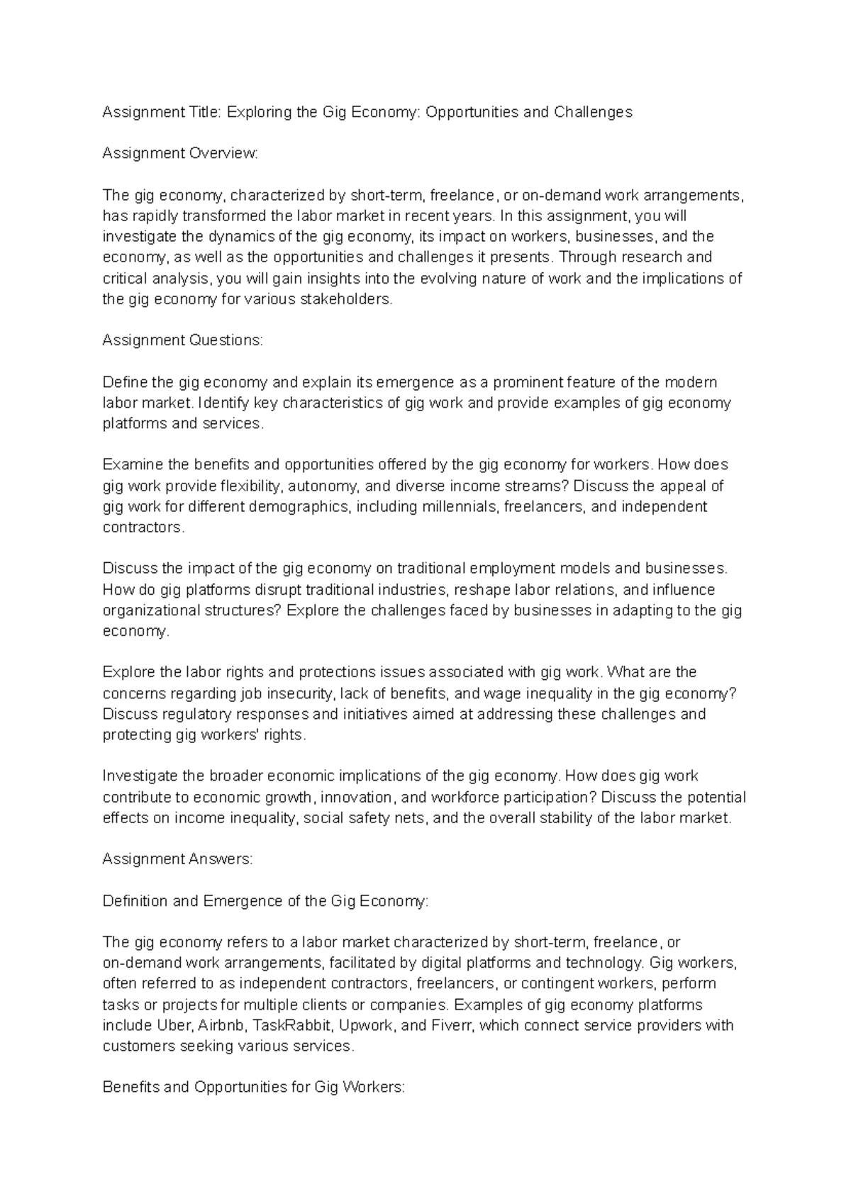 Assignment Title Exploring the Gig Economy Opportunities and Challenges ...
