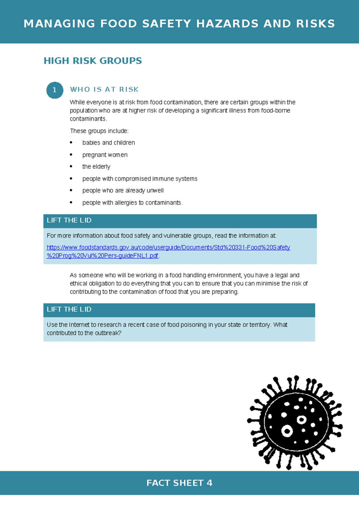 Fact Sheet 4 - Managing food safety hazards and risks - HIGH RISK ...