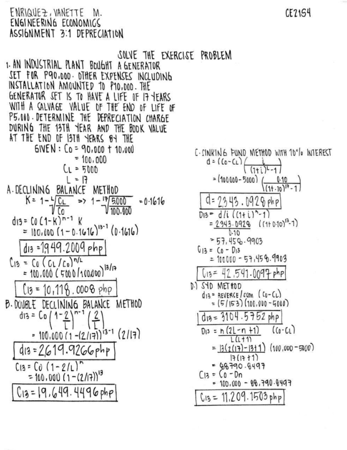 Depreciation (Sample Problem with Solution) - Engineering Economy - Studocu