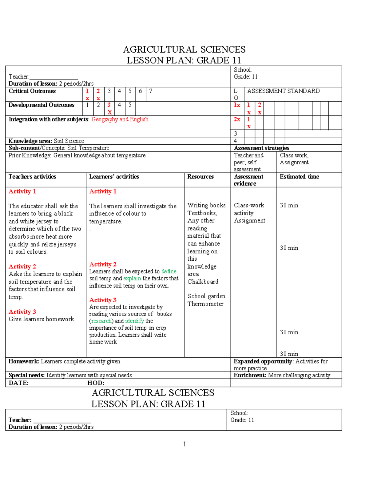 16.55-Lesson Plan Grade 11 - AGRICULTURAL SCIENCES LESSON PLAN: GRADE ...