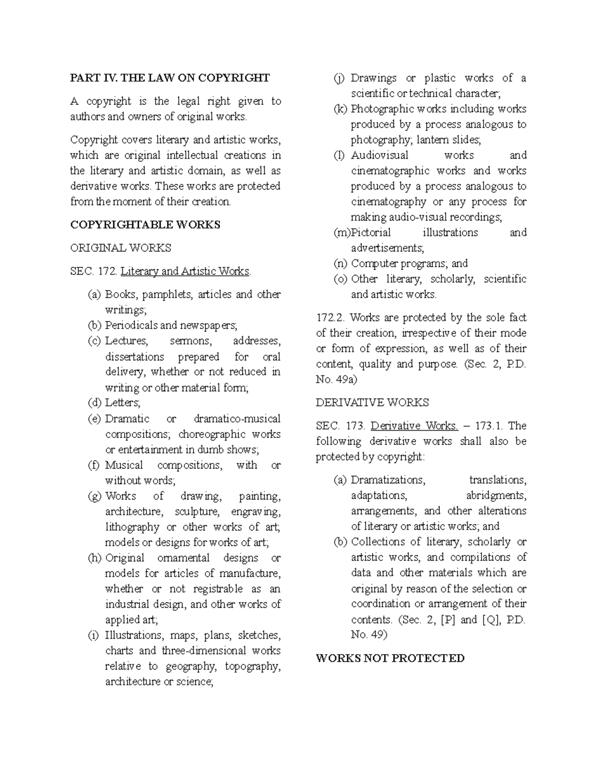 Copyright - PART IV. THE LAW ON COPYRIGHT A copyright is the legal ...
