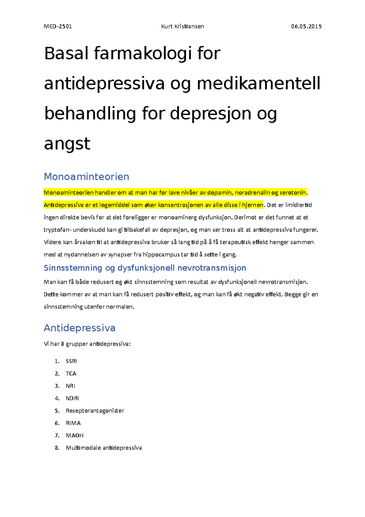 Basal farmakologi for antidepressiva og medikamentell - Basal farmakologi for antidepressiva og ...