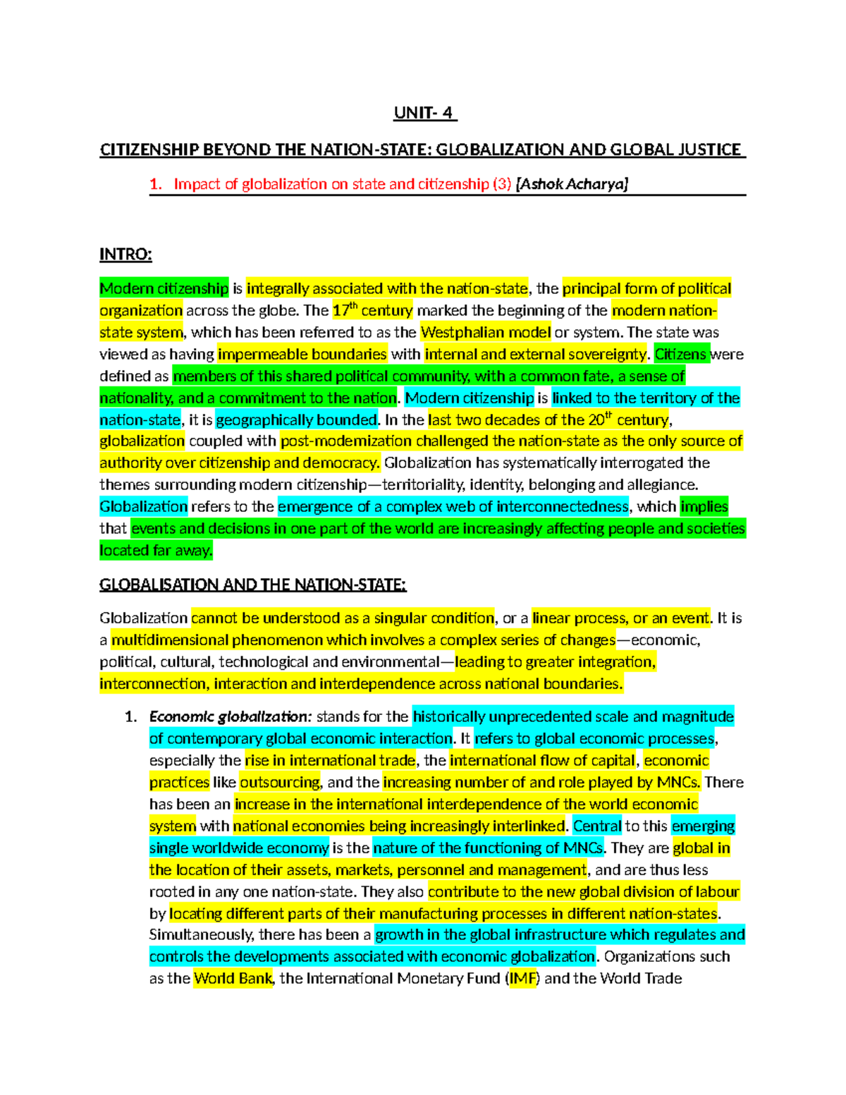 Unit4 Citizenship- Globalisation Impact - UNIT- 4 CITIZENSHIP BEYOND ...