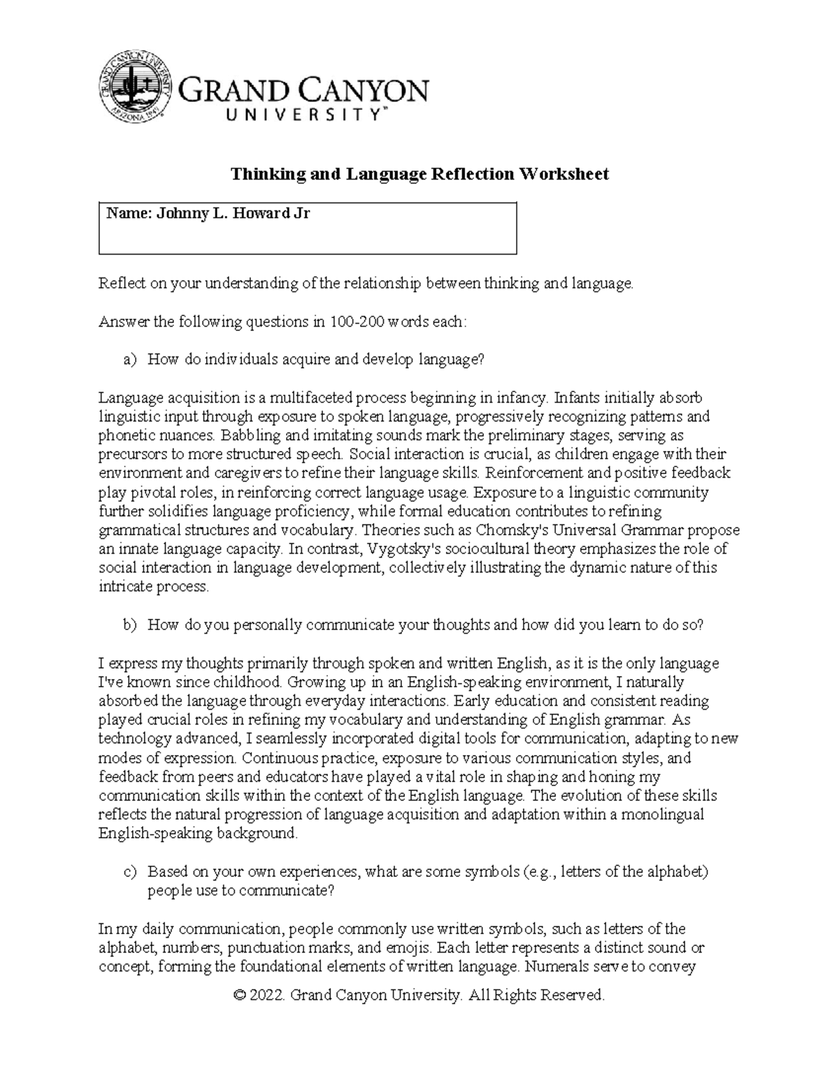 PHI105 - My understanding of the relationship between thinking and ...