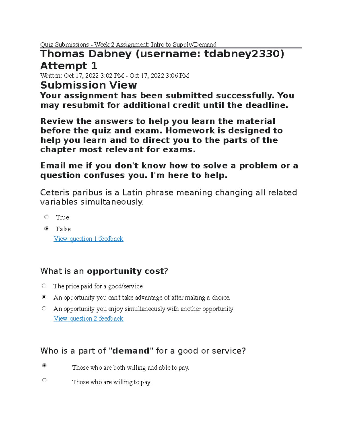 Intro to supply and demand - Quiz Submissions - Week 2 Assignment ...