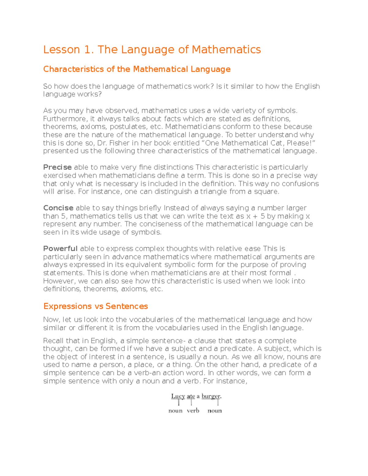 Module 2 - Lecture Notes - Lesson 1. The Language of Mathematics ...