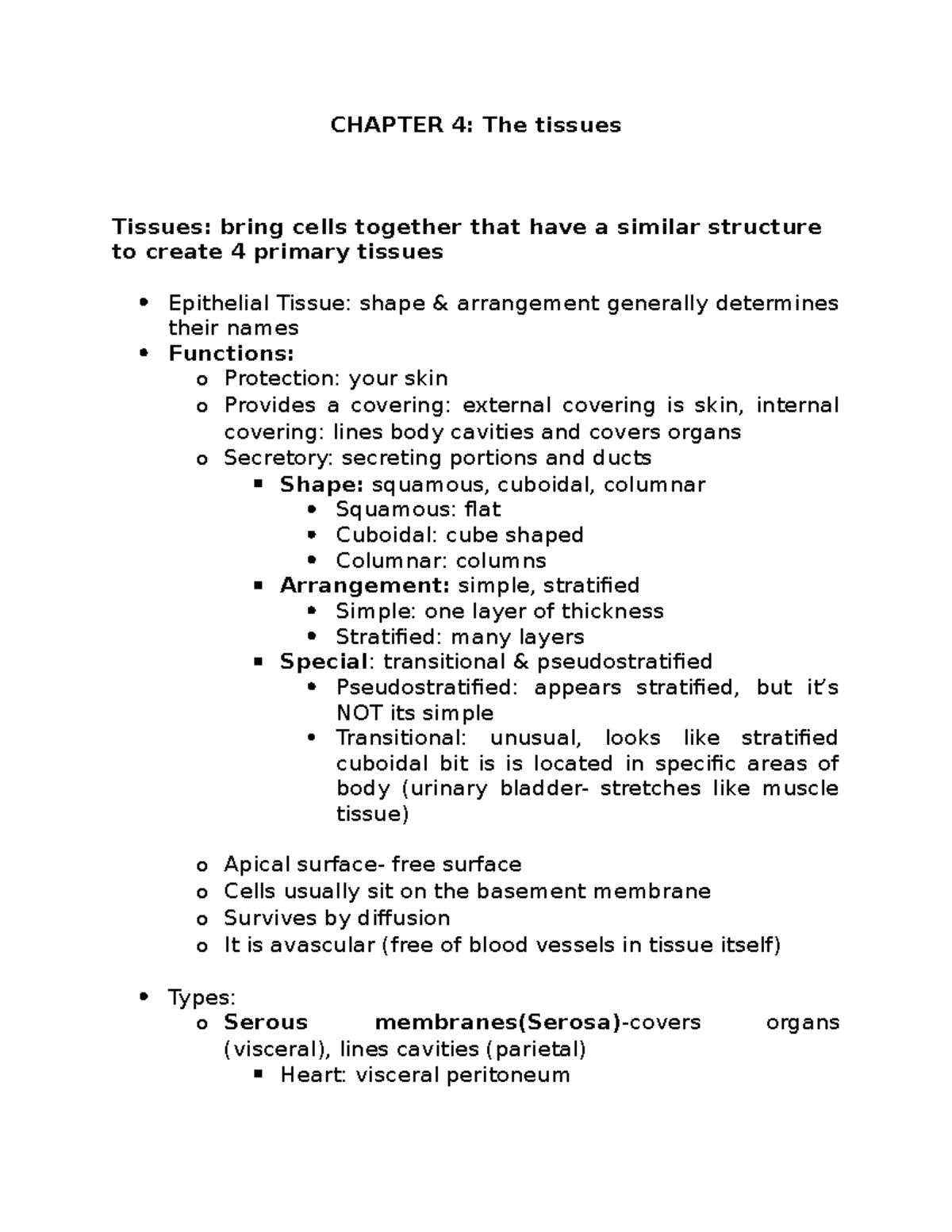 Tissues - Lecture notes Lecture 3 - CHAPTER 4: The tissues Tissues ...