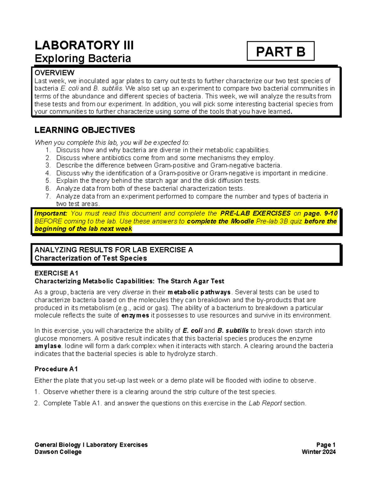 NYA W24-Lab 03 (Part B)-Bacteria - LABORATORY III Exploring Bacteria ...