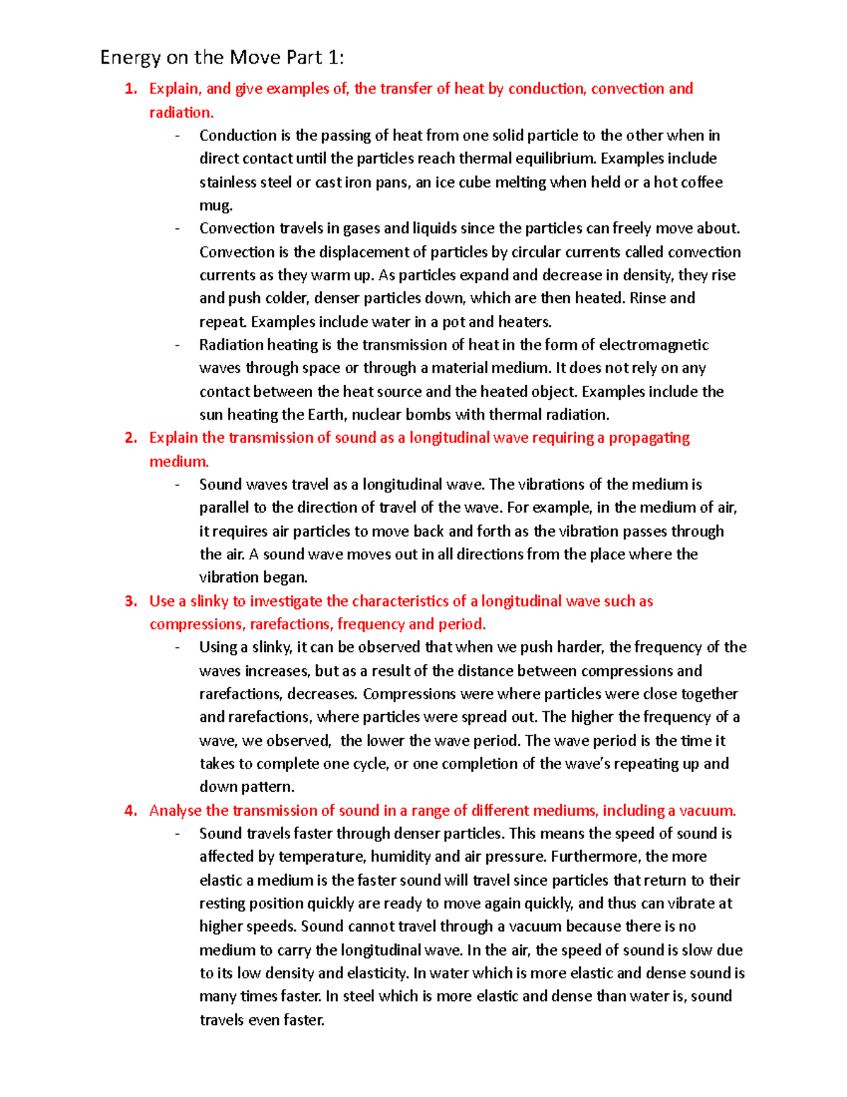 Year 9 Science Part 1 - Energy on the Move Part 1: 1. Explain, and give ...