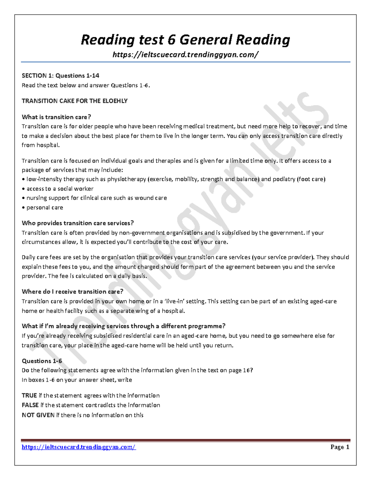 General Test 6 Reading Test 6 General Reading Ieltscuecard