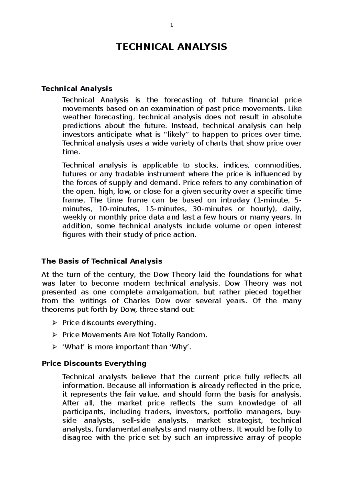 TA Notes - TECHNICAL ANALYSIS - TECHNICAL ANALYSIS Technical Analysis ...