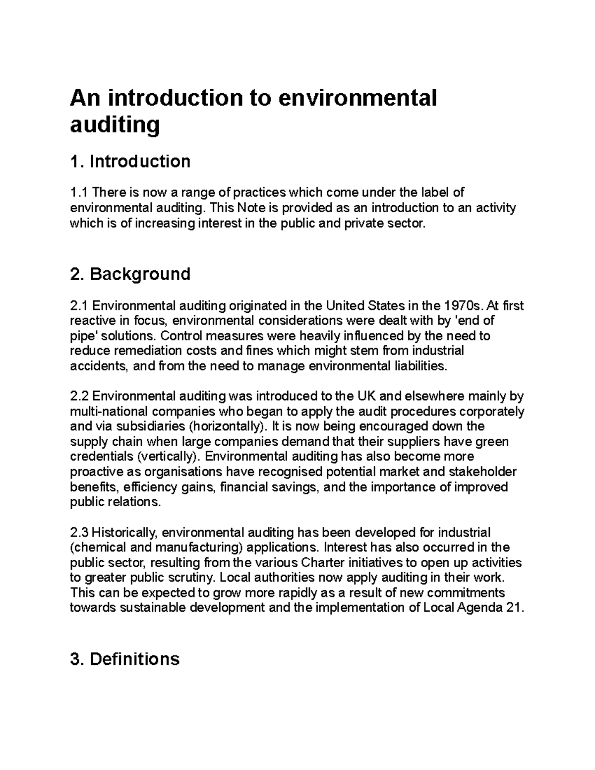 An introduction to environmental auditing - Introduction 1 There is now ...