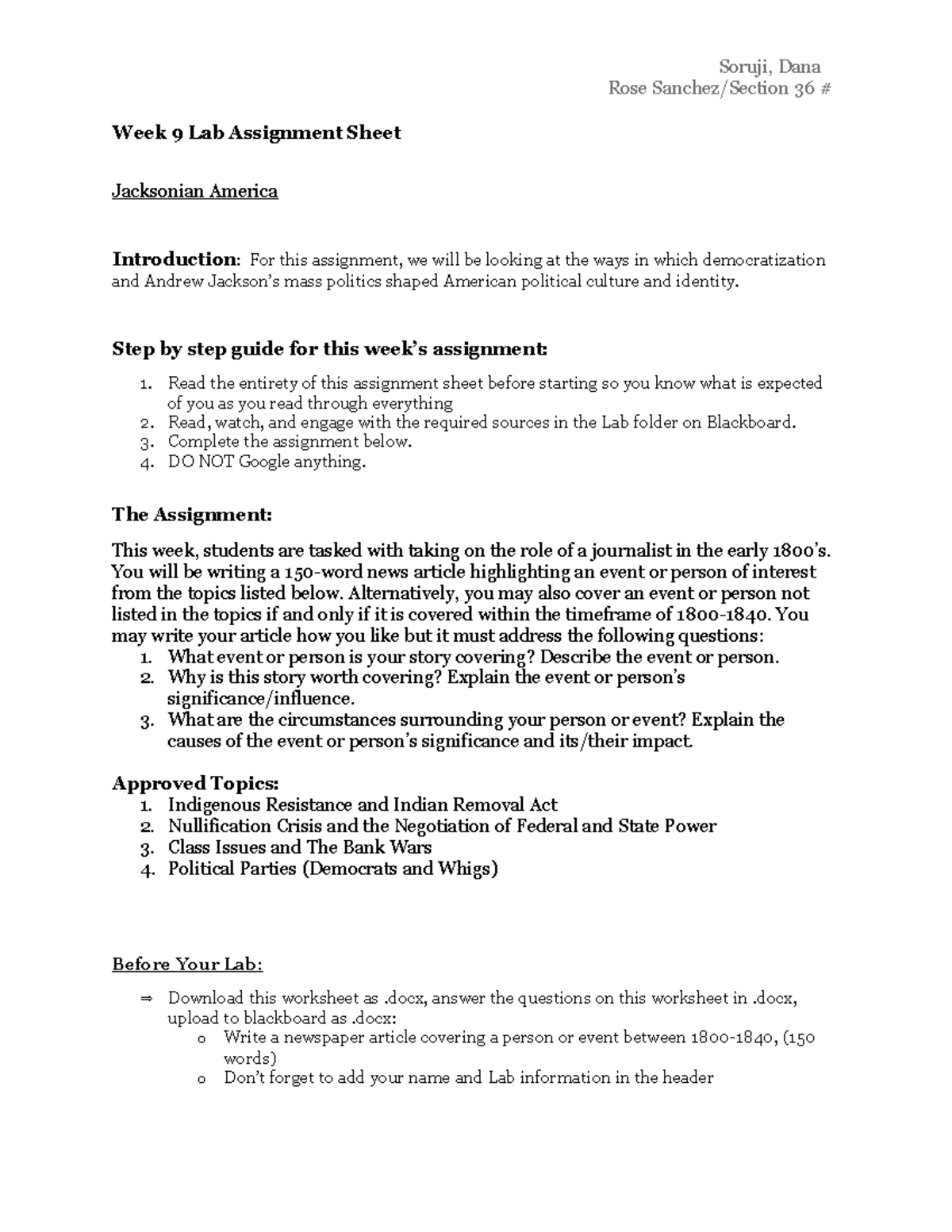 Week 9 Pre-Lab - Professor Johnson - Soruji, Dana Rose Sanchez/Section 36 Week 9 Lab Assignment ...