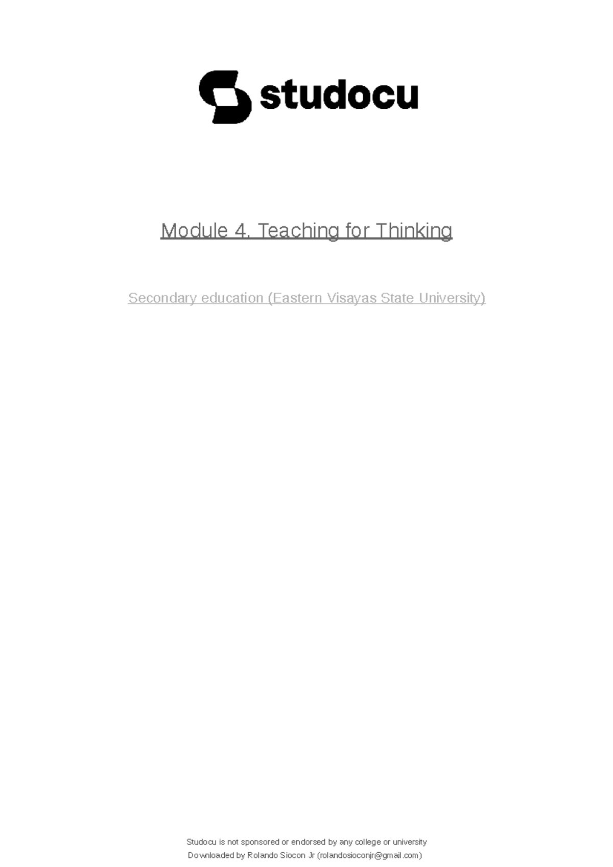 Module 4 teaching for thinking - Module 4. Teaching for Thinking ...