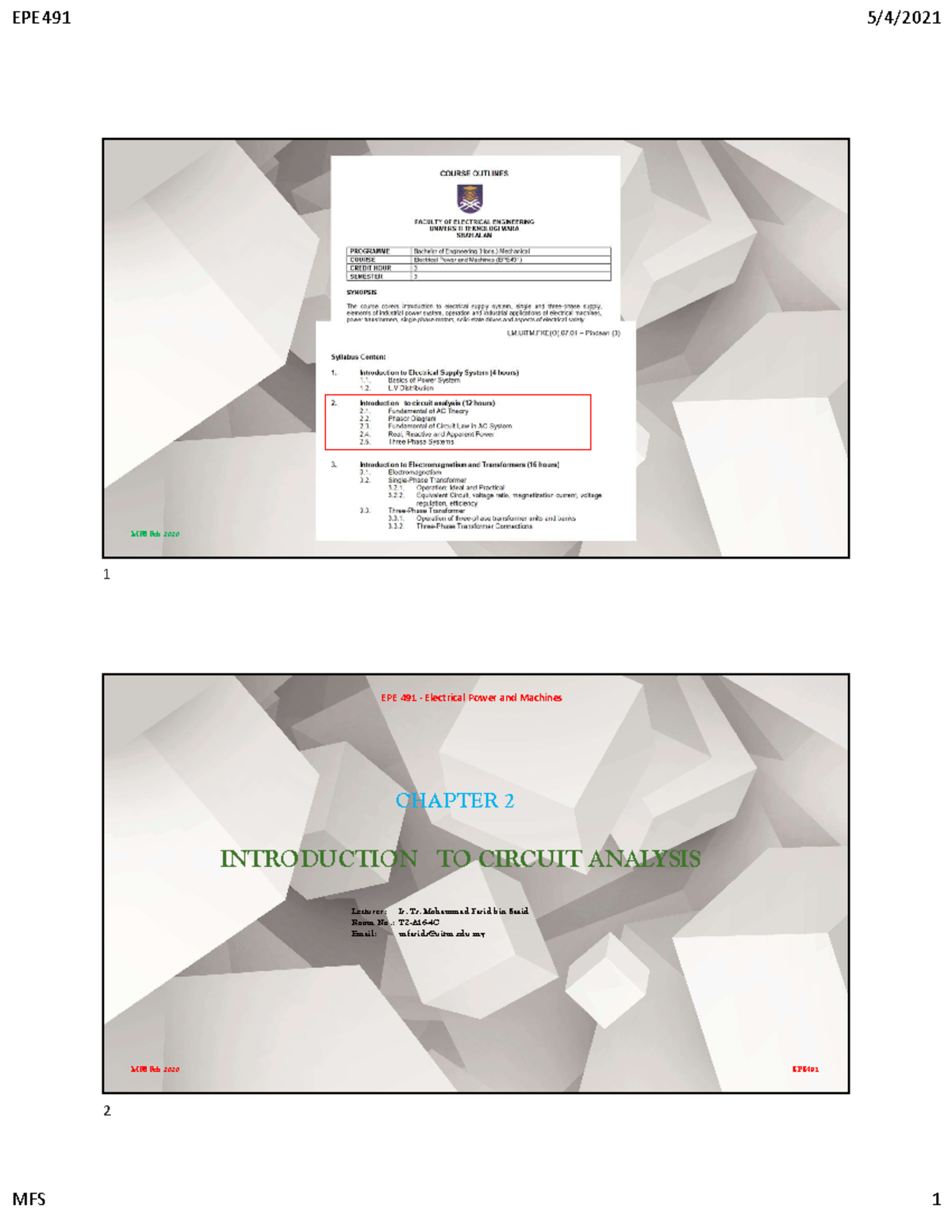 2.0 Intro - Introduction To Circuit Analysis (Students) - MFS Feb 2020 ...
