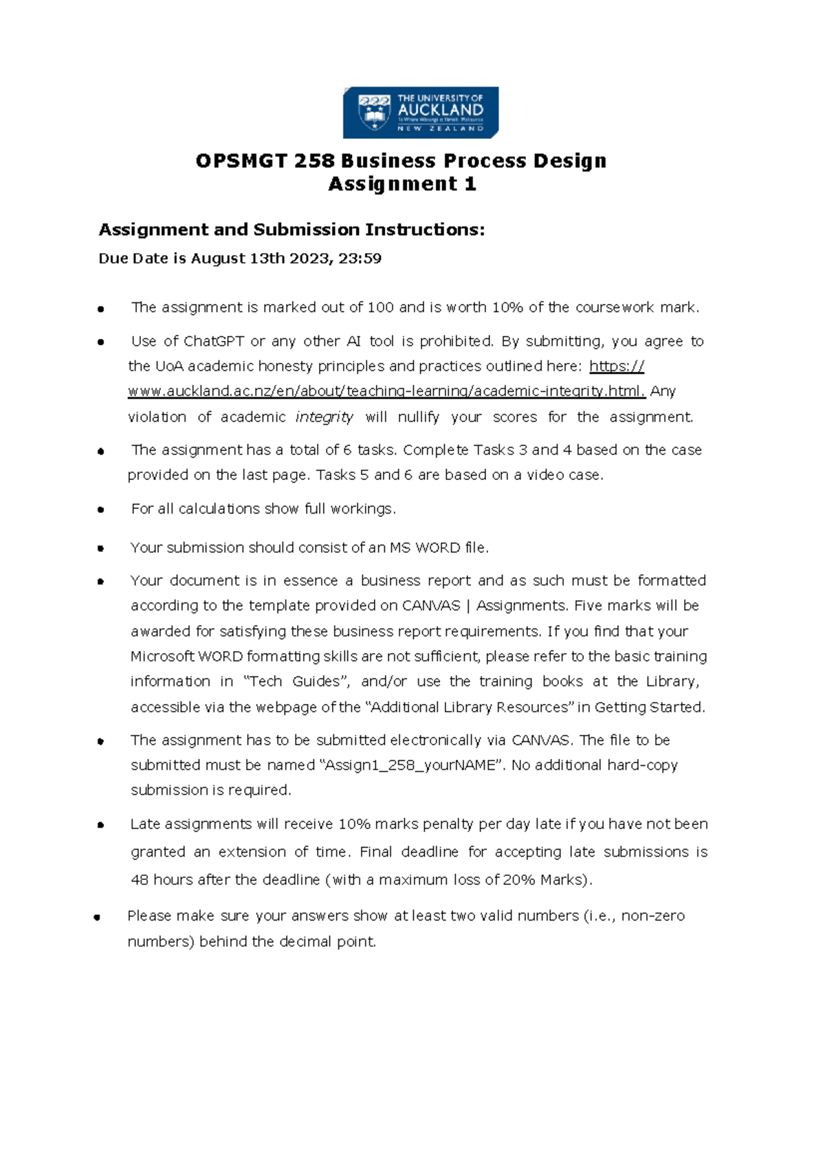 tempds dsdsdsds - OPSMGT 258 Business Process Design Assignment 1 Assignment and Submission ...